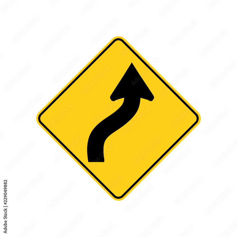 USA traffic road sign. just ahead ,the road curves right,then left ... USA traffic road sign. just ahead ,the road curves right,then left ...