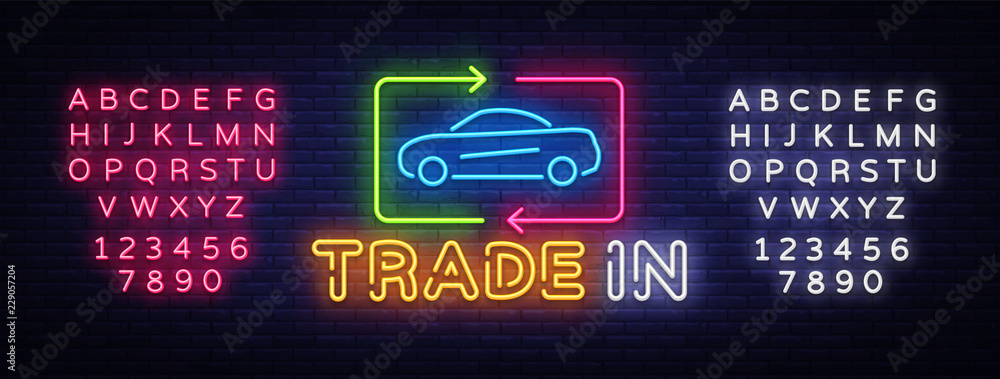 Car Trade In neon sign vector. Rent Car Design template neon sign ...