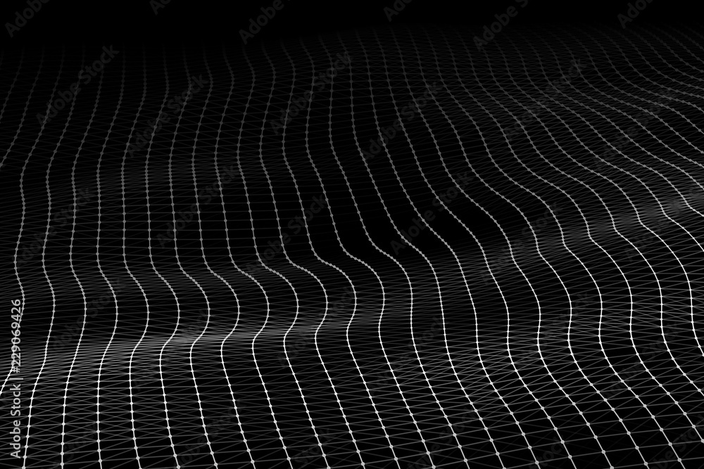 Wave 3d. Wave of particles. Futuristic point wave. Design for poster ...