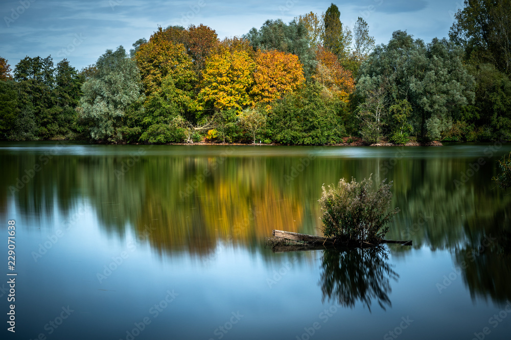 Reflection of trees in lake at Ryton Pools Coventry Stock Photo | Adobe ...