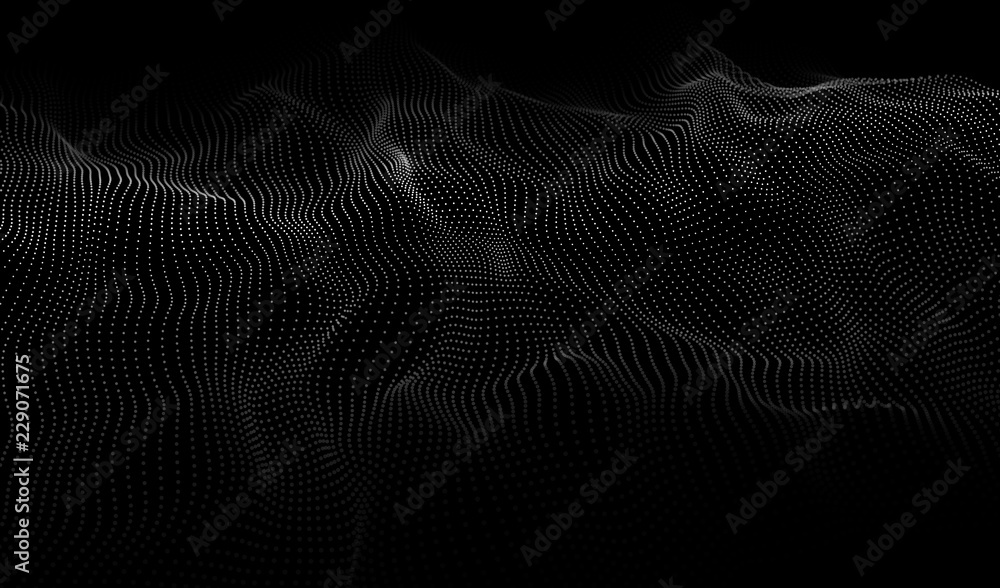Wave 3d. Wave of particles. Futuristic point wave. Design for poster ...