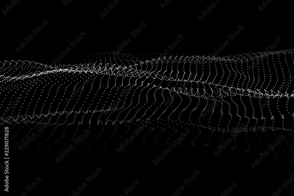 Wave 3d. Wave of particles. Futuristic point wave. Design for poster ...