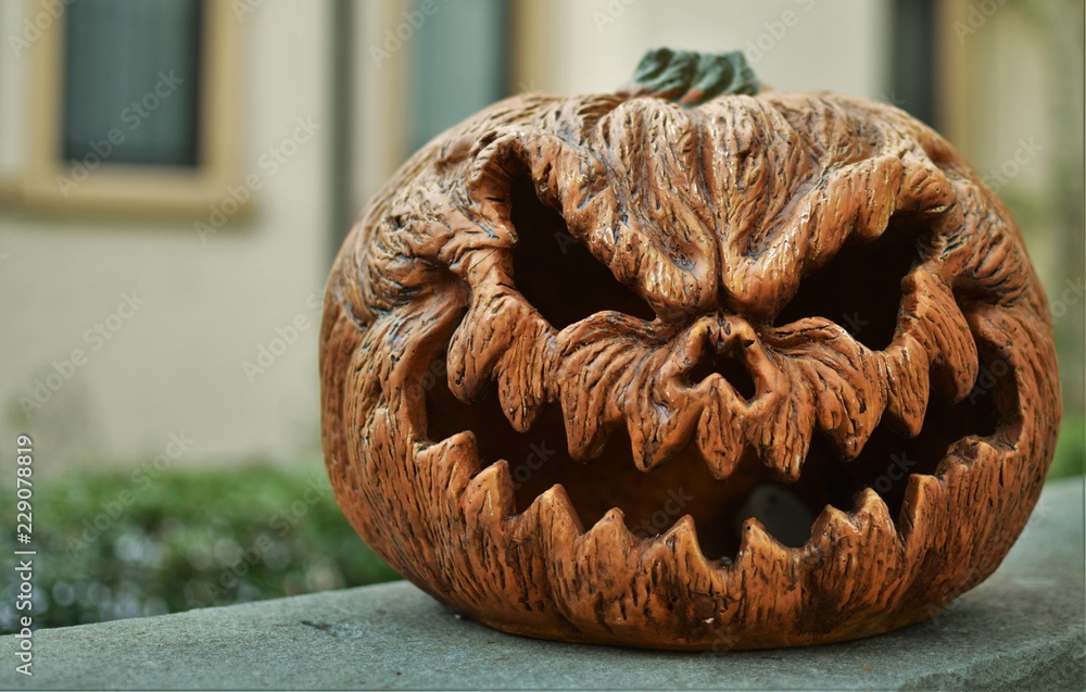 Scary Pumpkin Background Angry Face Pumpkin Halloween Stock Photo ...