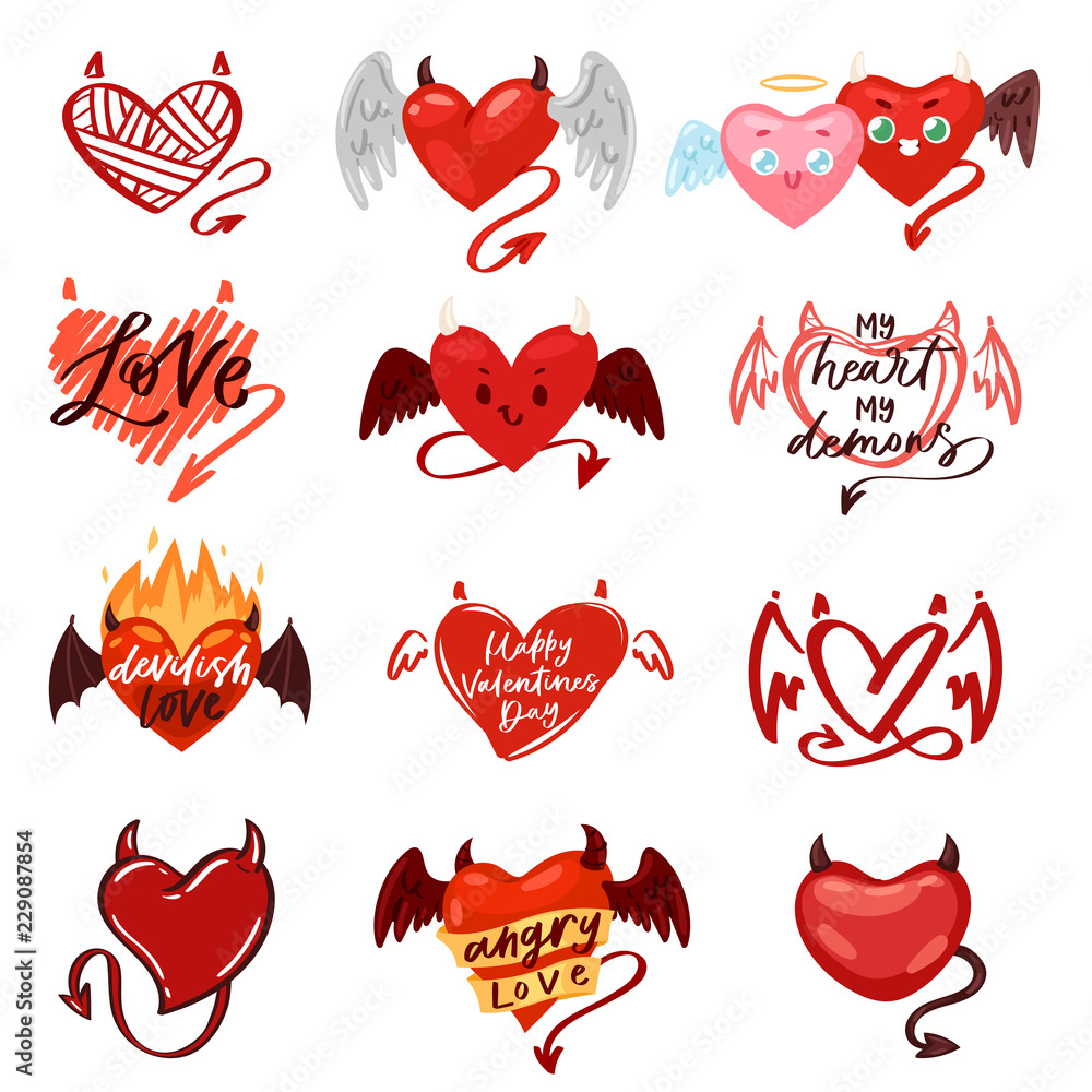 Devil heart vector love red symbol with horns on loving valentine day ...