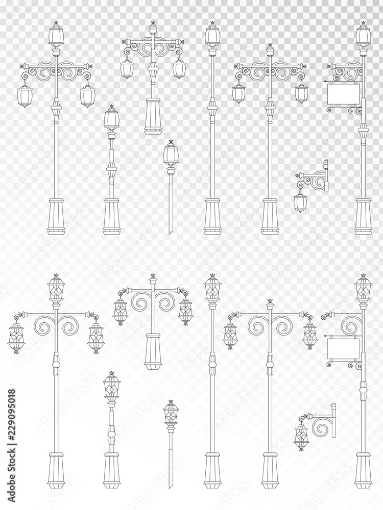 Vector set of street lights on transparent background. Collection in ...