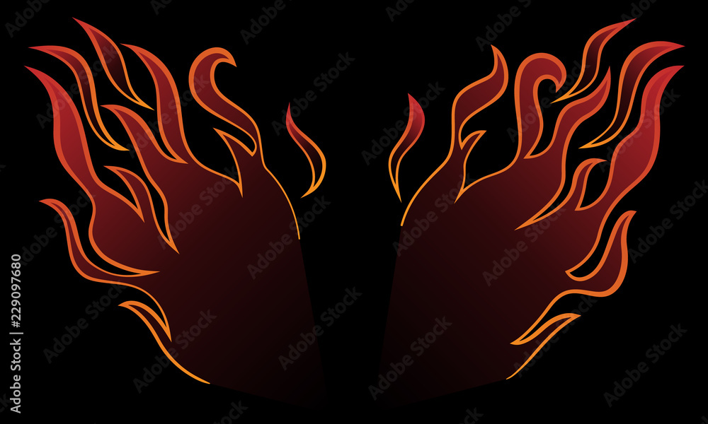 Stylized and minimalist fire wings vector illustration in cartoon line ...