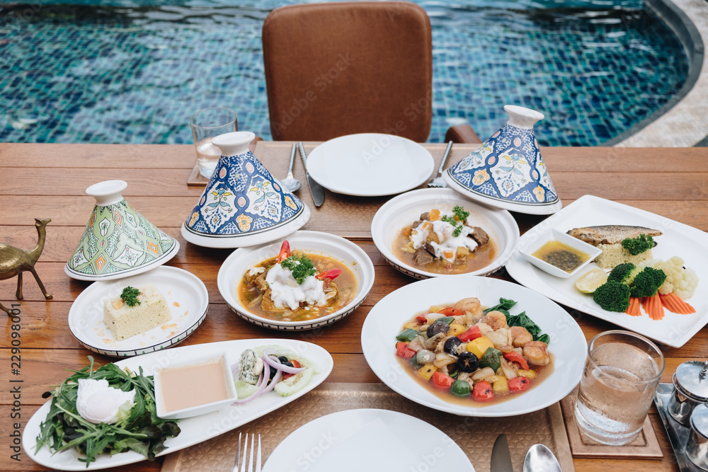 Foto de Moroccan food near by swimming pool. Moroccan Tagine, Raadna ...