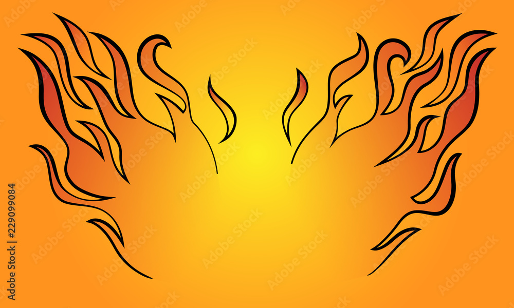 Stylized and minimalist fire wings vector illustration in cartoon line ...