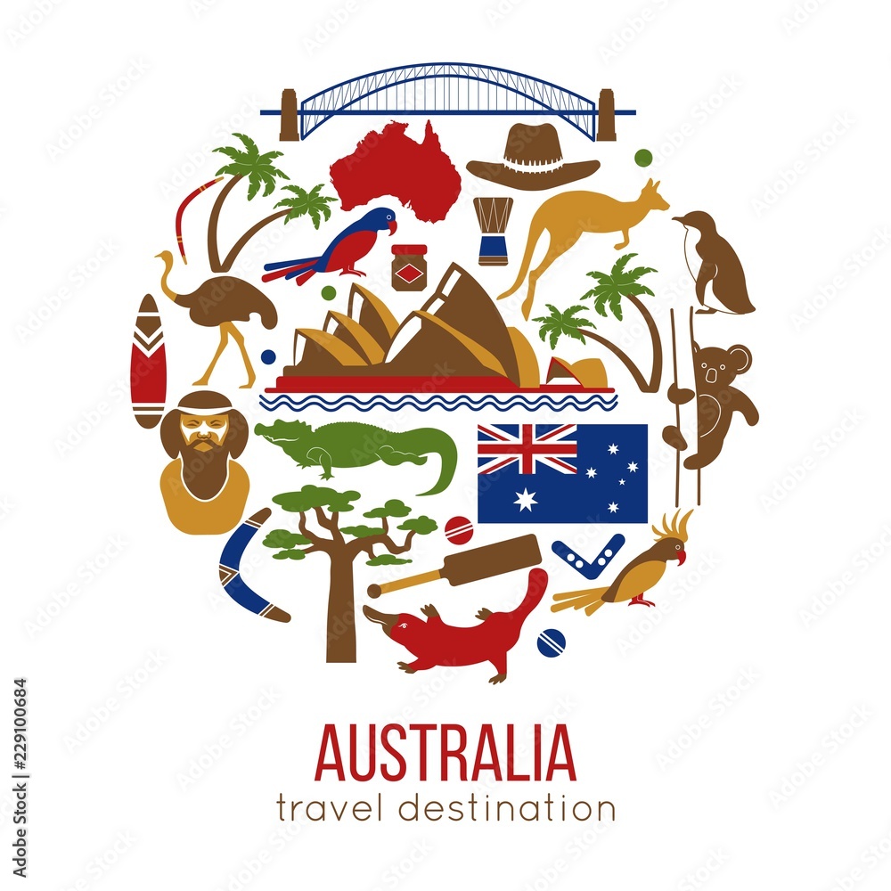 Set of Australia culture symbols. Collection icons Stock Vector | Adobe ...