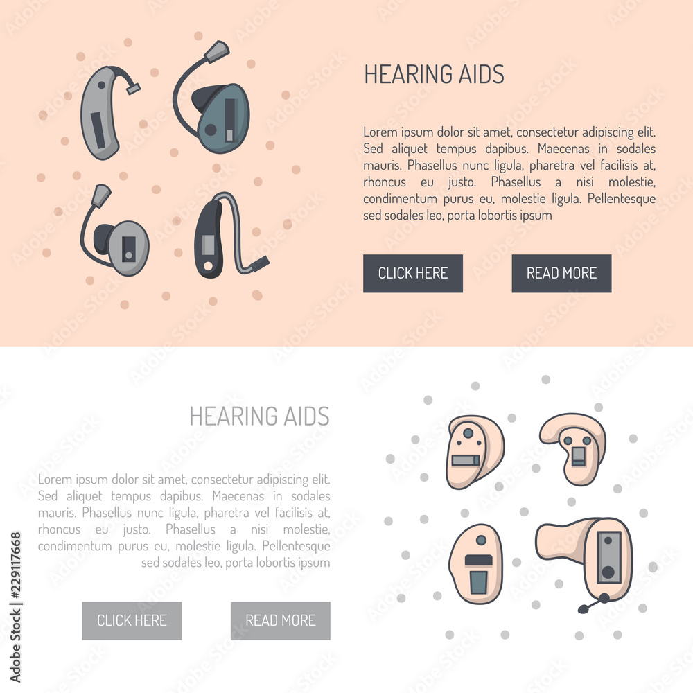 Vector set with flat line hearing aids background Stock Vector | Adobe ...
