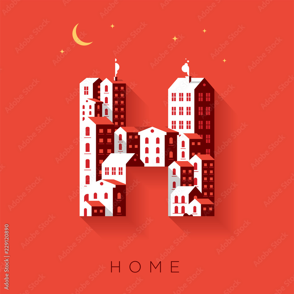 Flat City Illustration with H letter Stock Vector | Adobe Stock