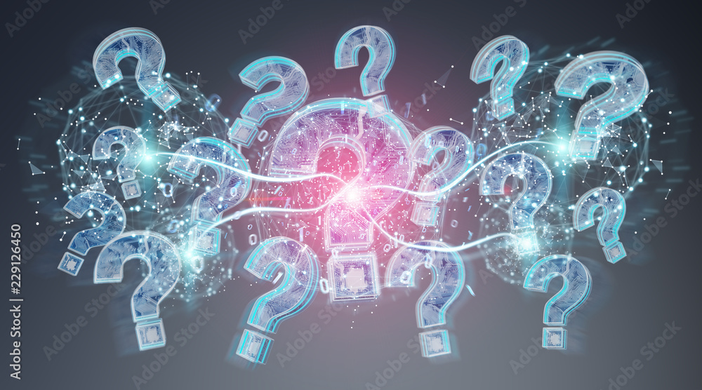 Blue digital question marks background 3D rendering Stock Illustration ...