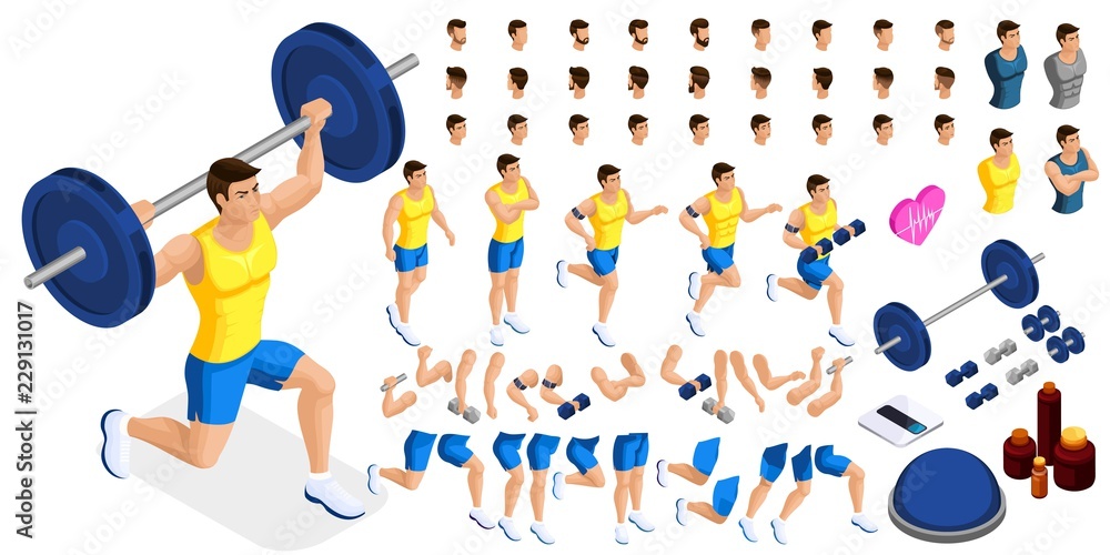 Isometrics create your sporty inflated man, a set of hairstyles ...