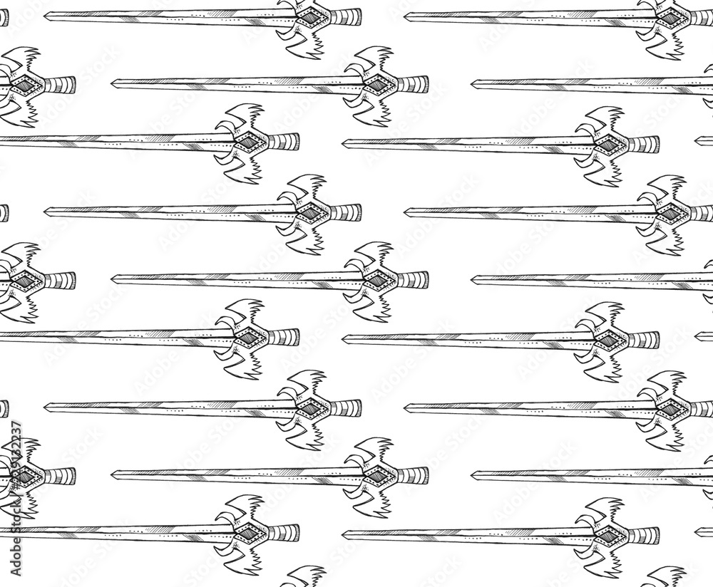 Seamless texture with a sword and dagger. Repeating middle ages style ...