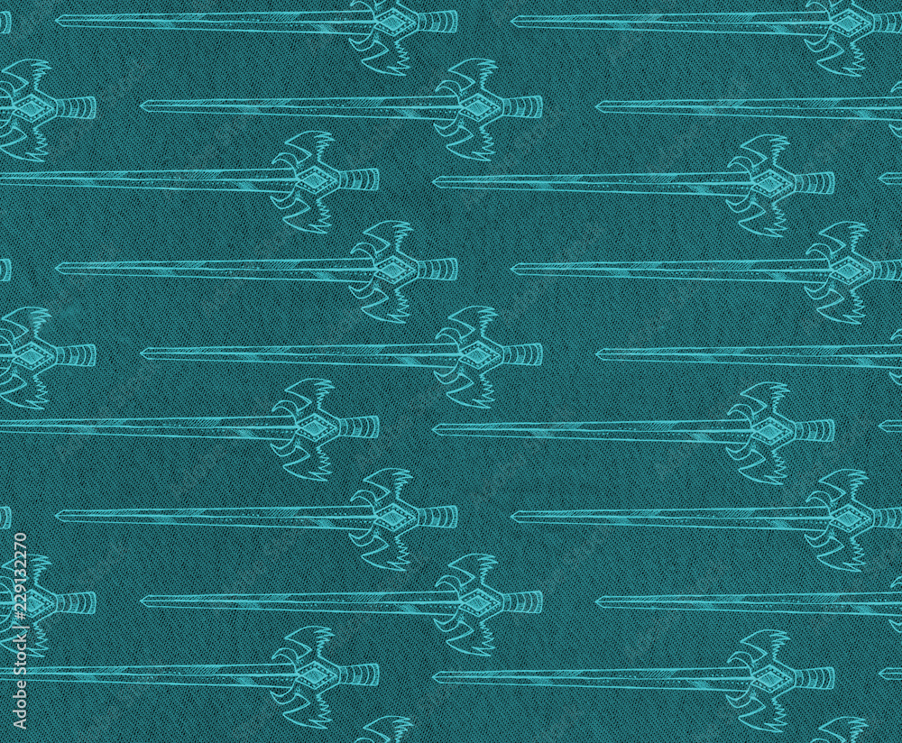 Seamless texture with a sword and dagger. Repeating middle ages style ...