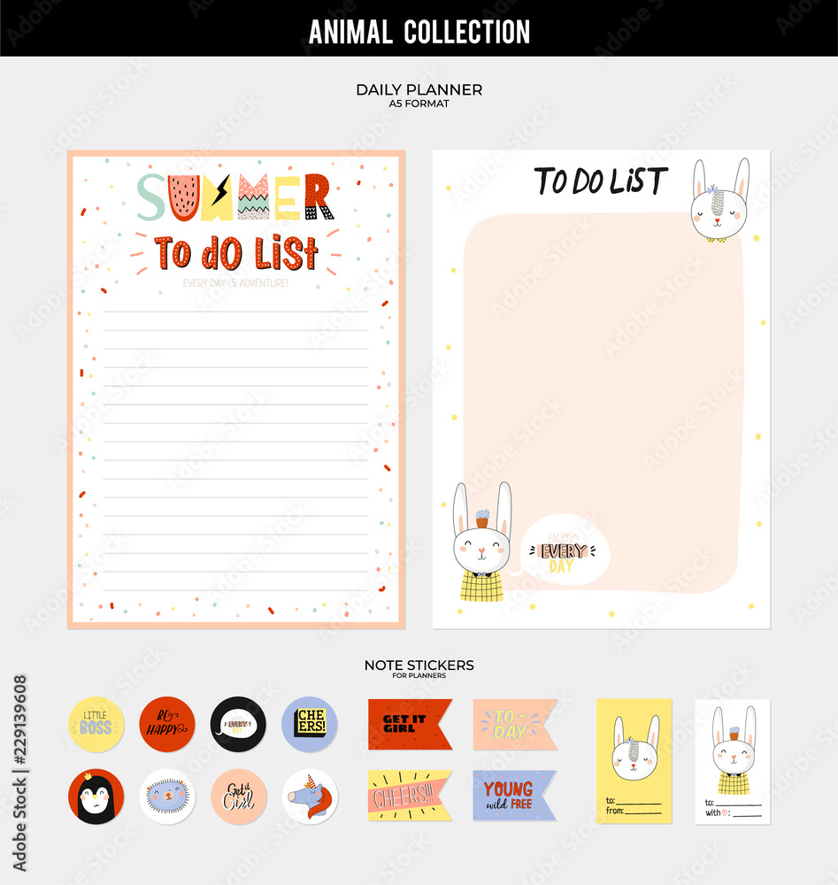 Set of planners and to do lists with simple scandinavian animal ...