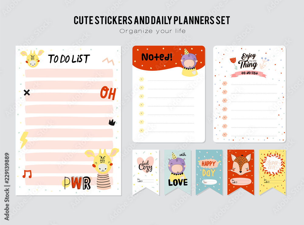 Set of planners and to do lists with simple scandinavian animal ...