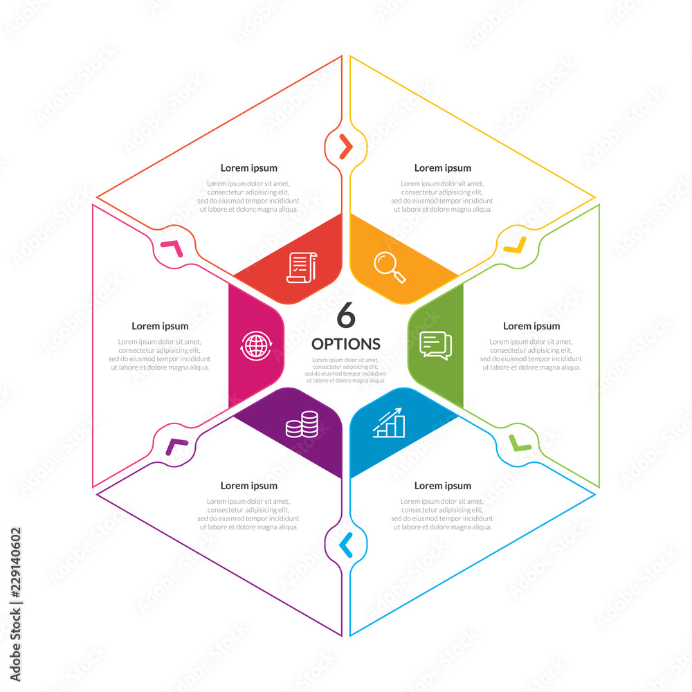 Hexagon chart infographic template with 6 options for presentations ...
