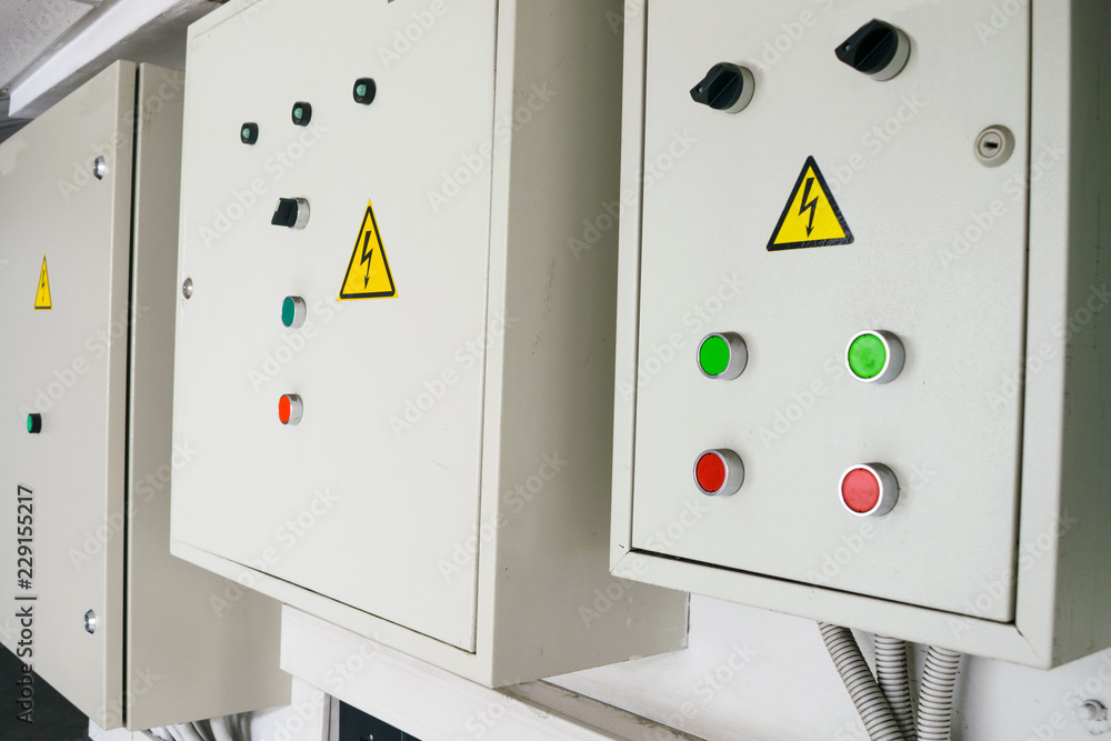 Iron electric boxes. High voltage electrical control panel.A few fuse ...