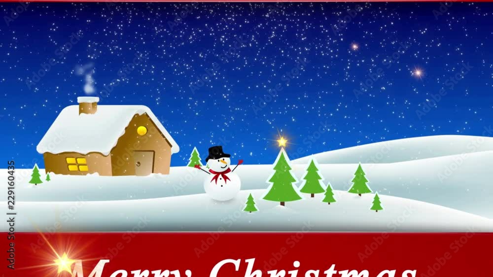 Merry Christmas background with snowman and glittering stars. 4K UHD ...