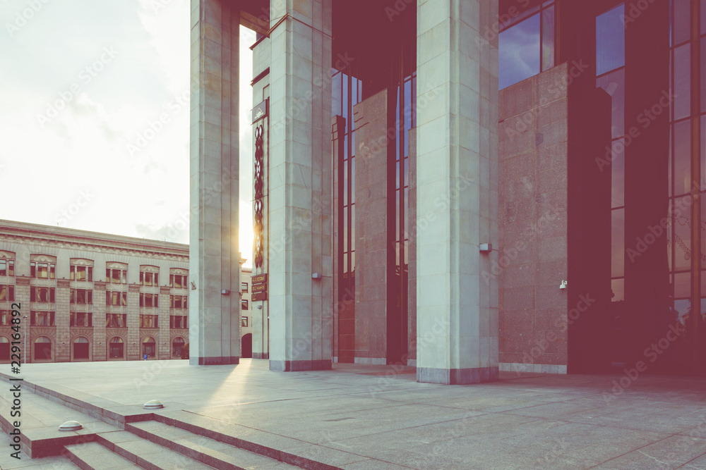 Palace of the Republic of Belarus on October square in Minsk. Stock ...