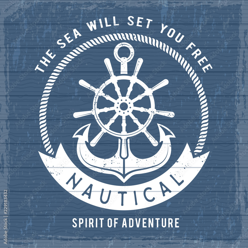 Nautical anchor poster. Ocean marina navy symbols at boat or ship for ...