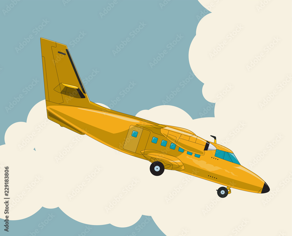 Model glider flying over sky with clouds in vintage color stylization ...