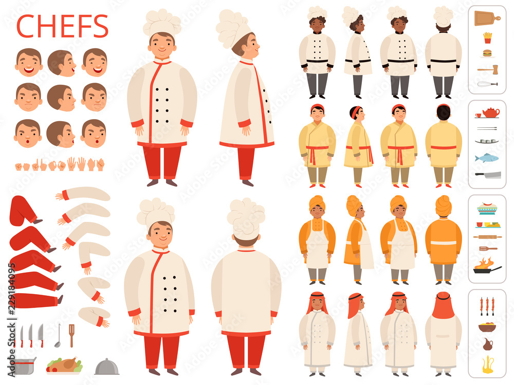 Cook national. Asian black arab indian chief body parts various poses ...