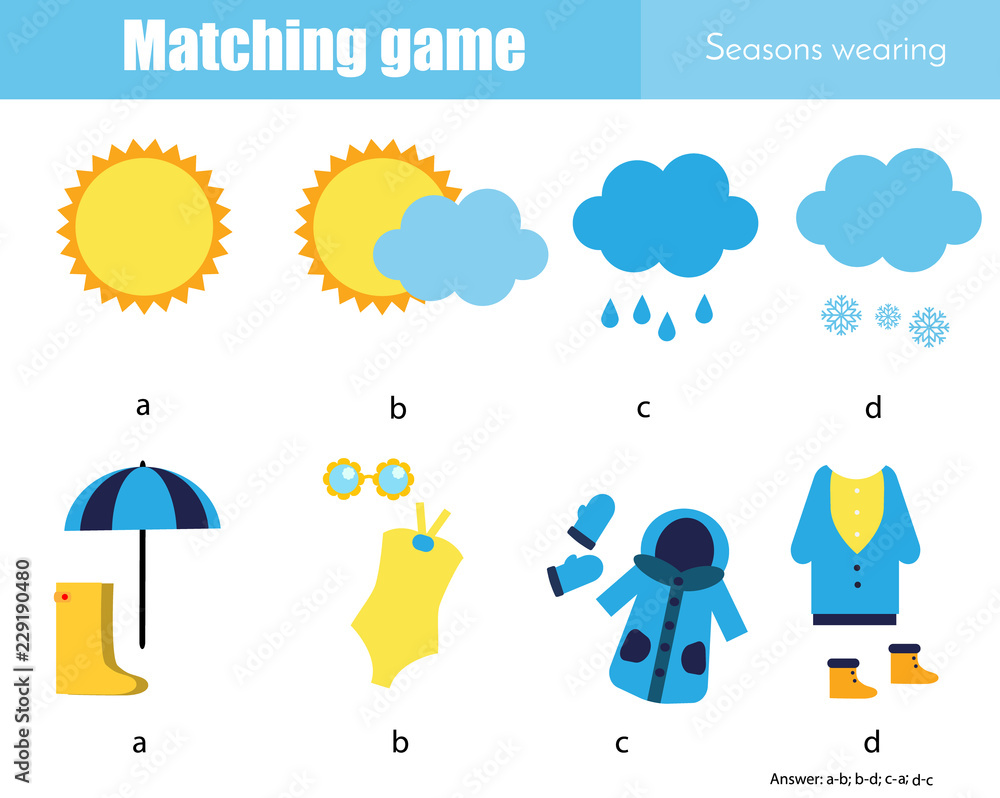 Matching game. Educational children activity. Learning weather and ...