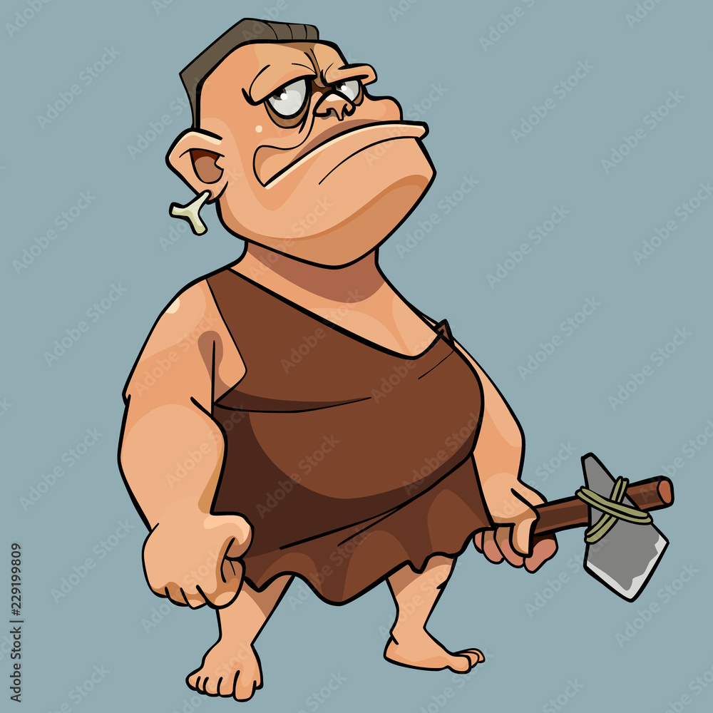 Cartoon Man In Stone Age Man Dress With A Stone Ax In His Hand Stock Vector Adobe Stock