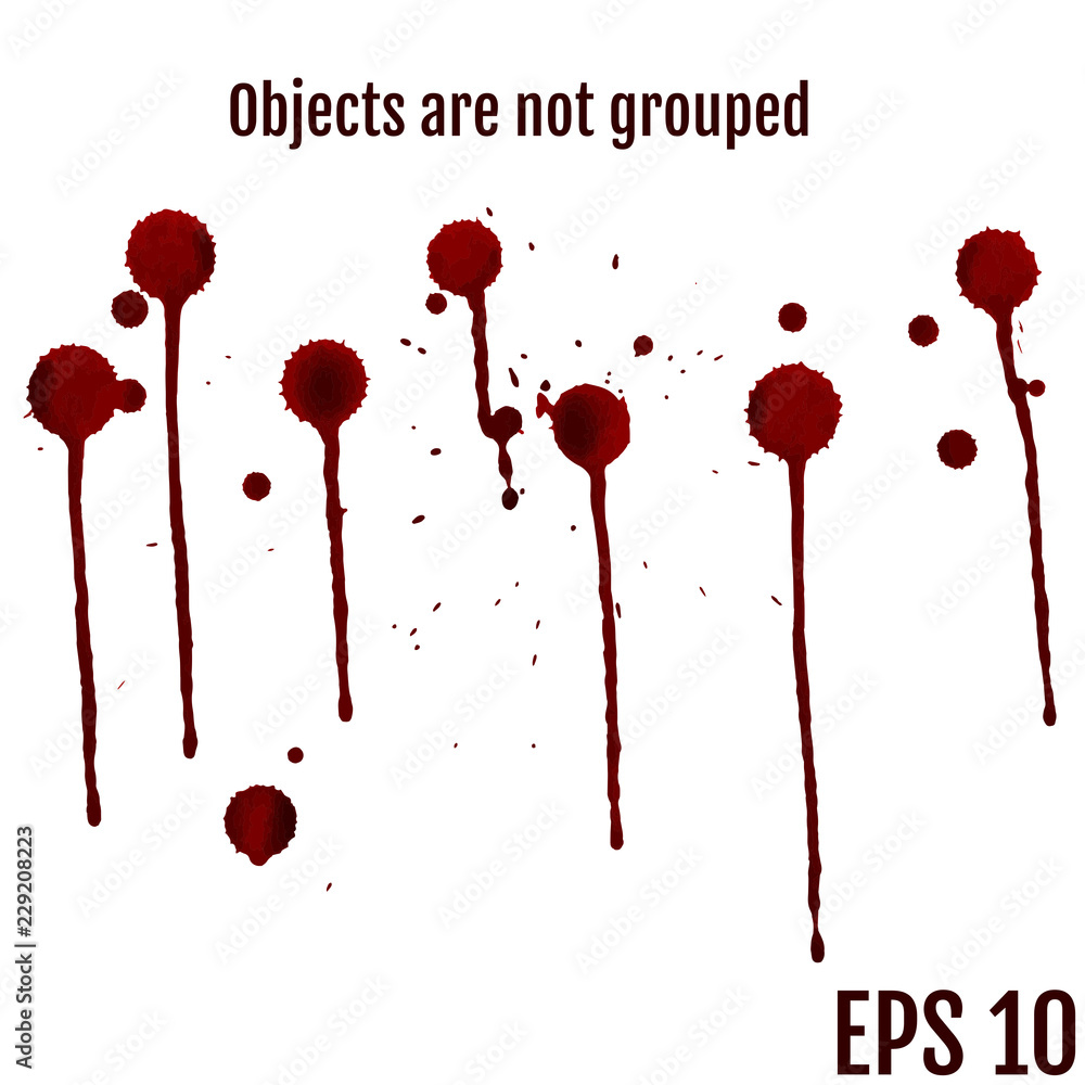 Dripping blood isolated on white. Vector Set of different blood ...