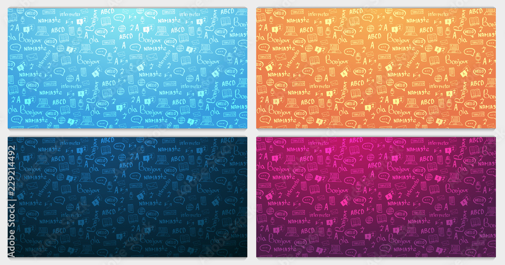 Set of Language Translator banners with hand-draw doodle on the ...