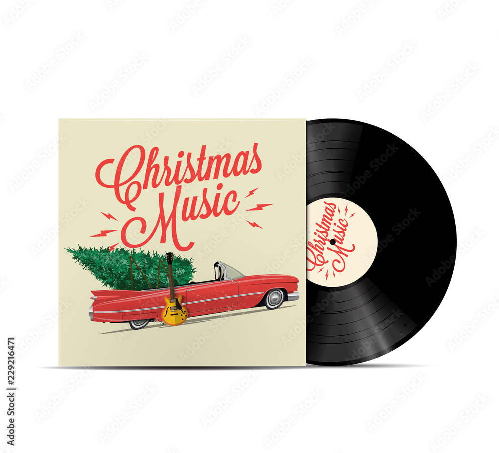 Christmas music playlist cover art. Vinyl disc cover. Realistic vector ...