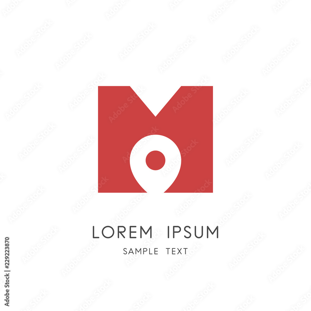 Place pointer logo - M letter and address symbol. Map and metro vector ...