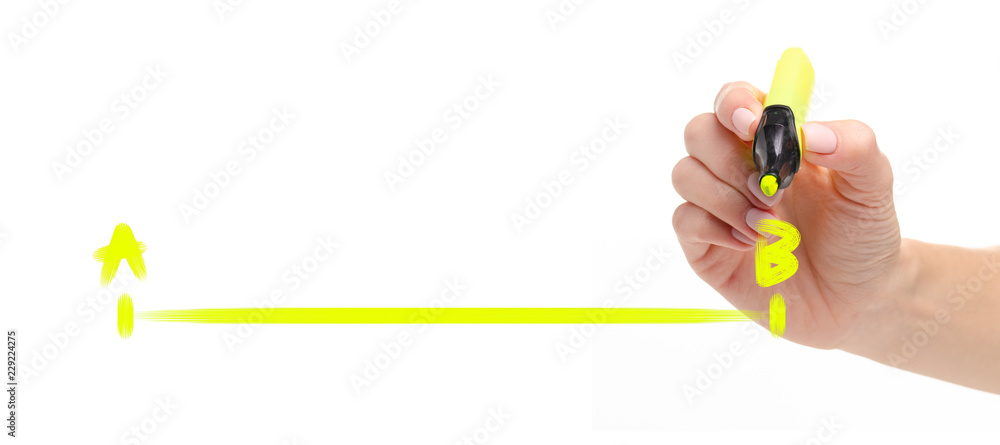 Hand drawing a line from point A to point B marker isolated on white ...