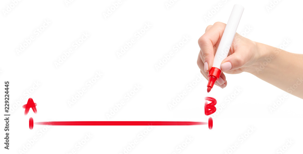 Hand drawing a line from point A to point B marker isolated on white ...