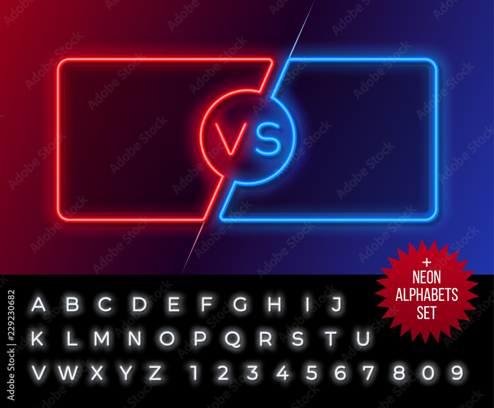 Neon frames for versus battle, sports and fight competition. Concept in ...