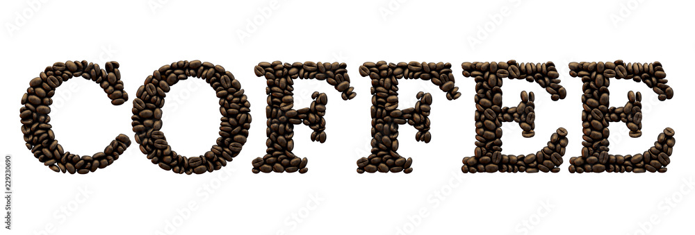 Coffee word made from coffee bean font. 3D Rendering Stock Illustration ...
