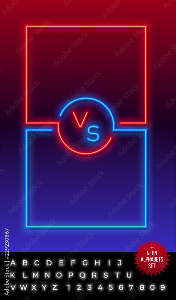 Neon frames for versus battle, sports and fight competition. Concept in ...