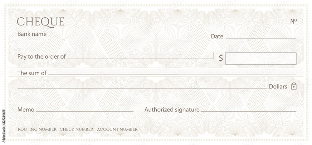 Check, Cheque (Chequebook template). Guilloche pattern with abstract ...
