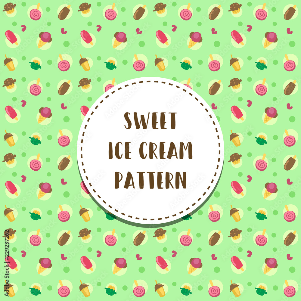 vector sweet ice cream candy cake repeatable pattern in green ...
