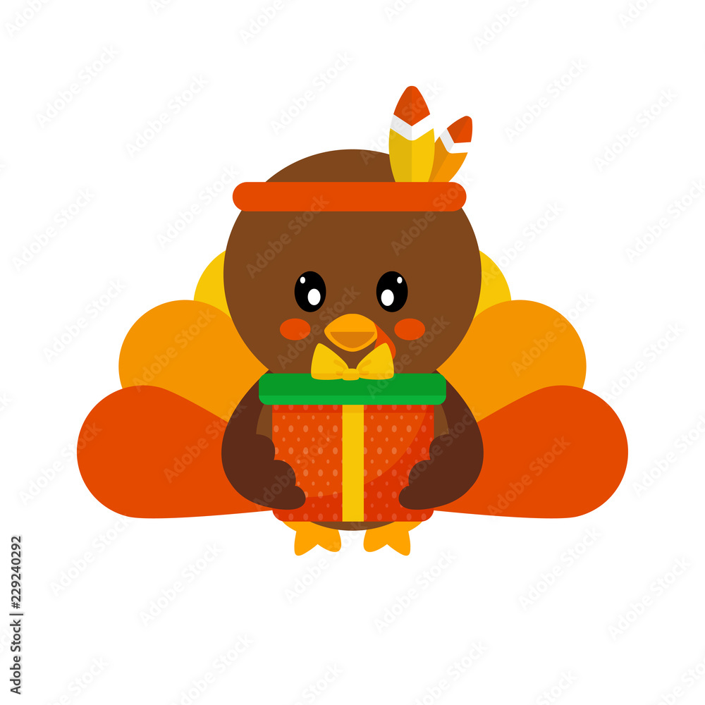 cartoon turkey vector image with gift Stock Vector | Adobe Stock
