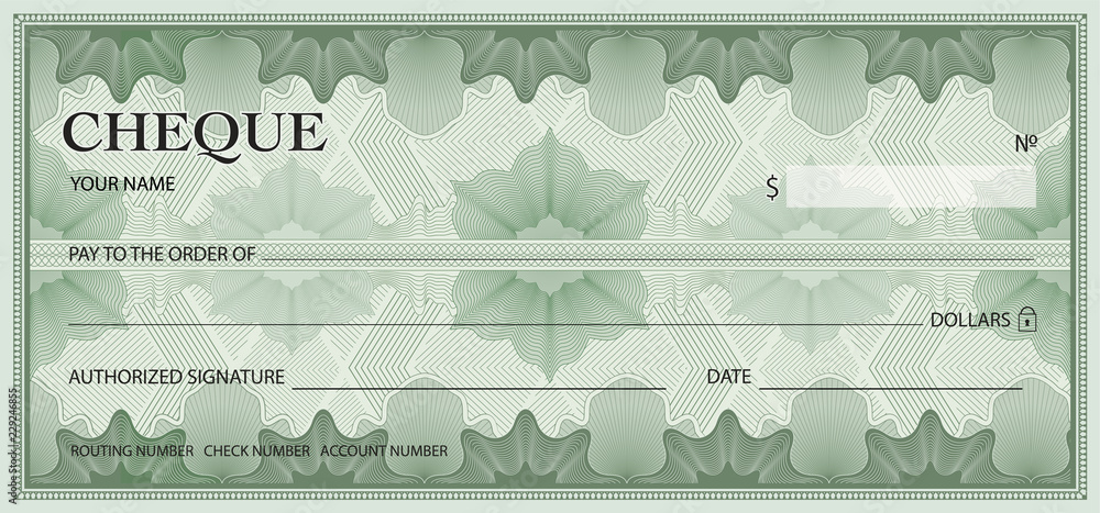 Check, Cheque (Chequebook template). Guilloche pattern with abstract ...