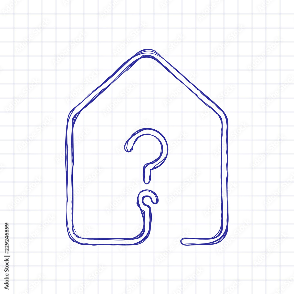 house with question mark icon. line style. Hand drawn picture on paper ...