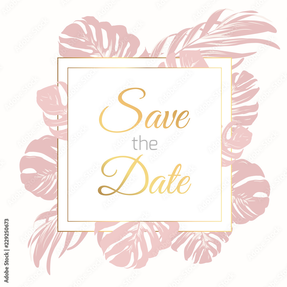 Save the date border frame card template. Exotic tropical jungle ...