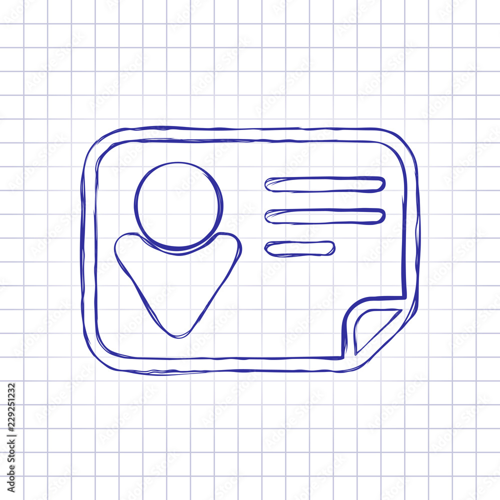 Identification card icon. Linear style. Hand drawn picture on paper ...