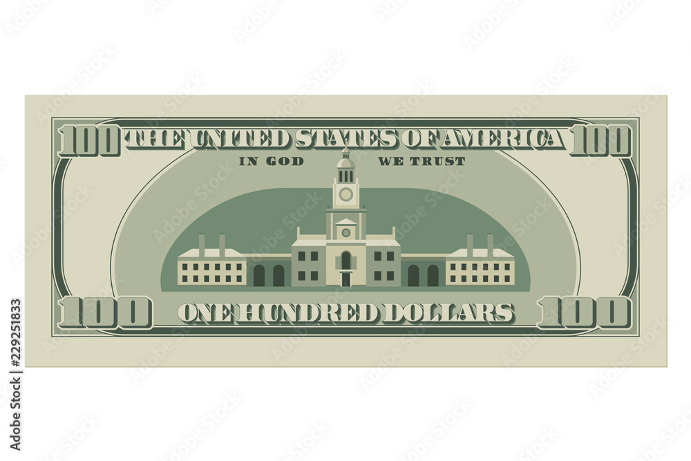 One hundred dollar bill. 100 dollars banknote, reverse side. Vector ...