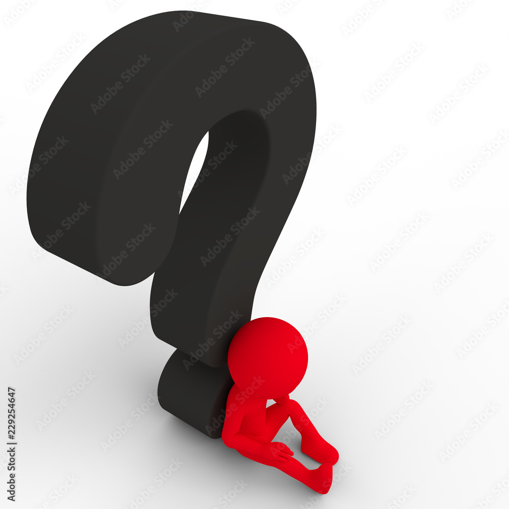 Red stick figure sits at the base of a question mark Stock Illustration ...