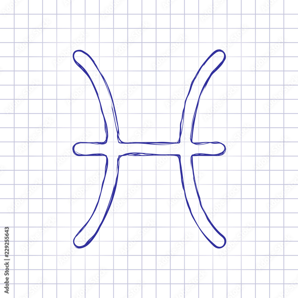 Astrological sign. Pisces simple icon. Hand drawn picture on paper ...