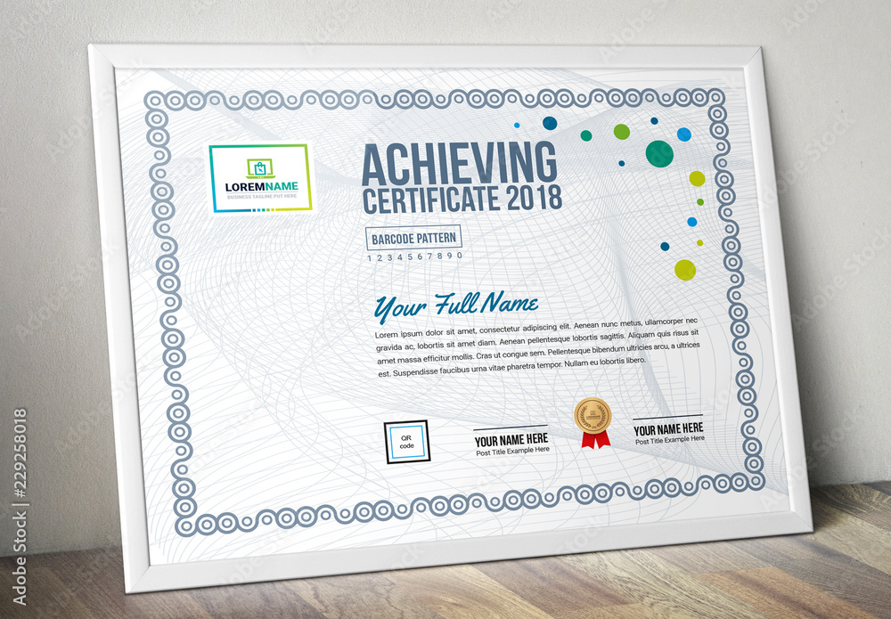 Certificate of Achievement Layout with Blue and Green Elements Stock ...